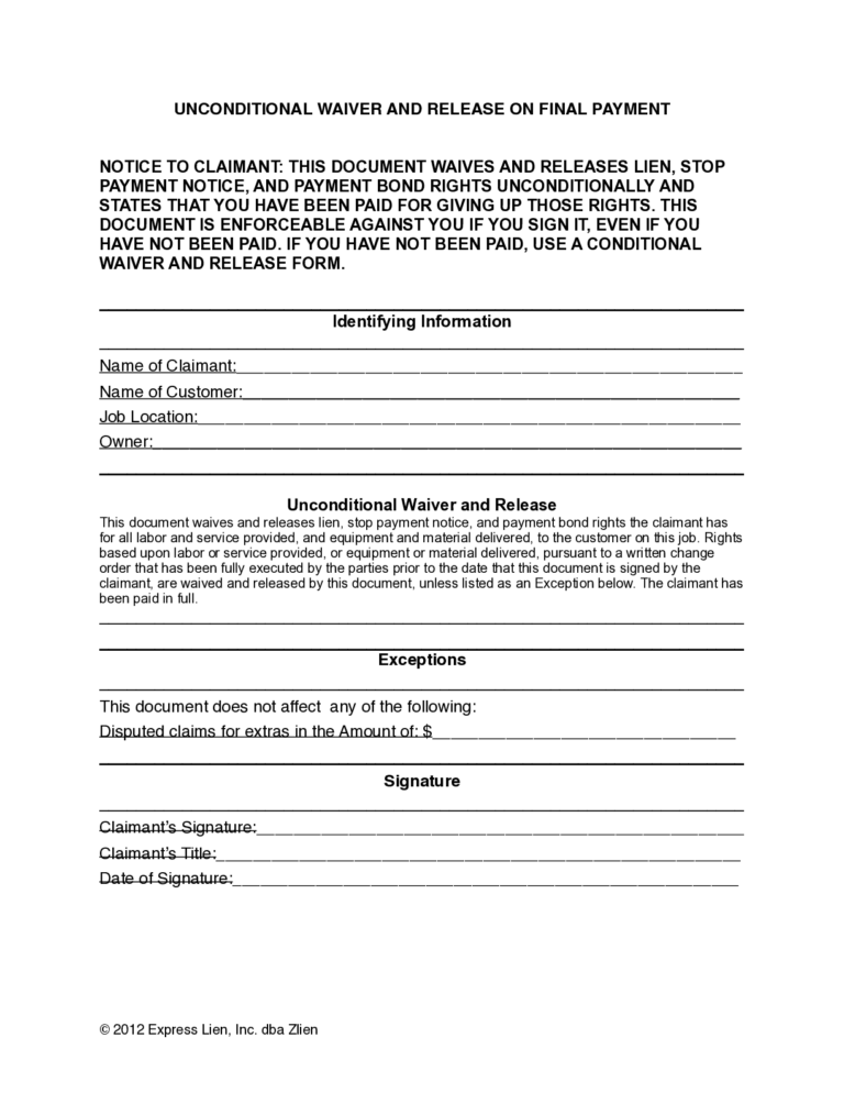 Minnesota Lien Waiver Template