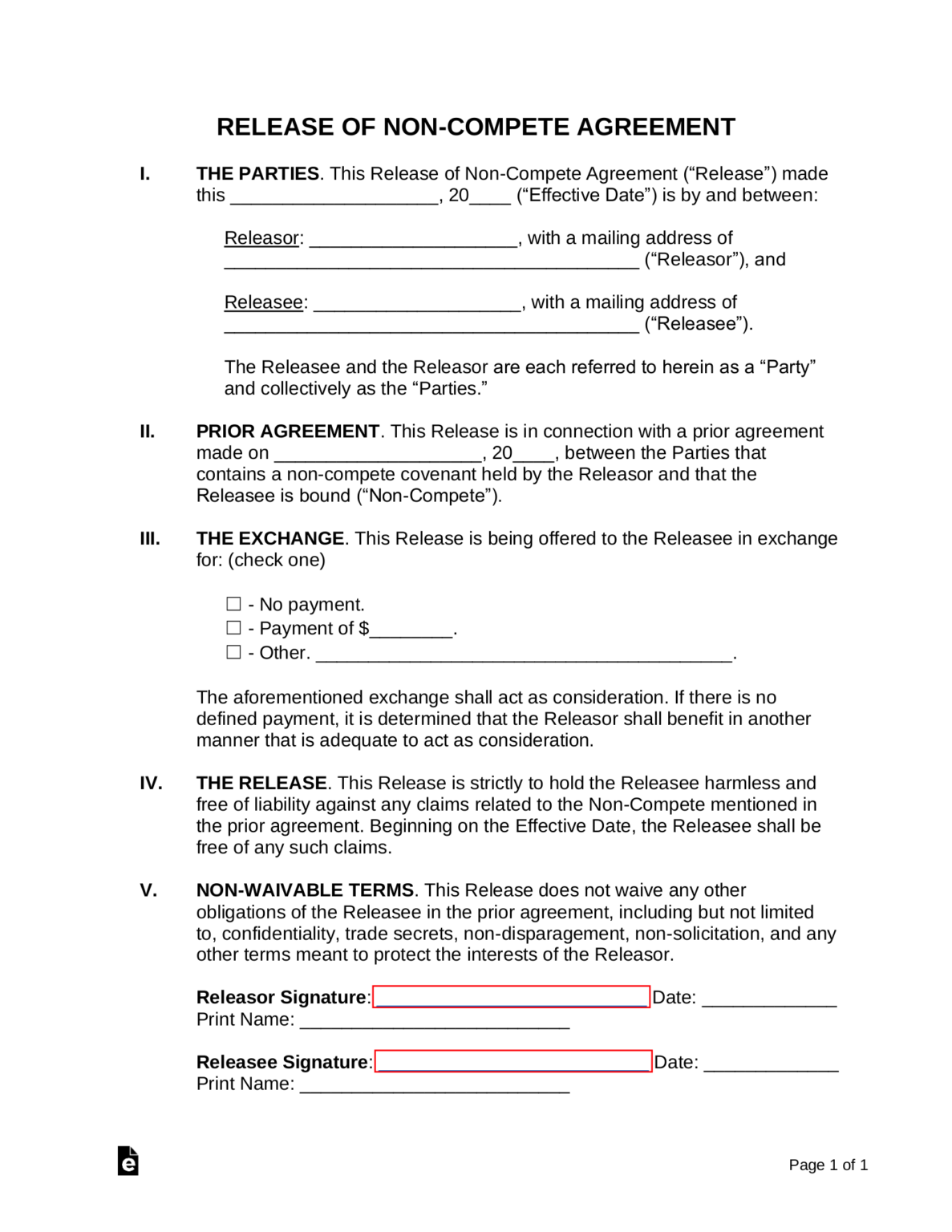 Non Compete Waiver Letter Template