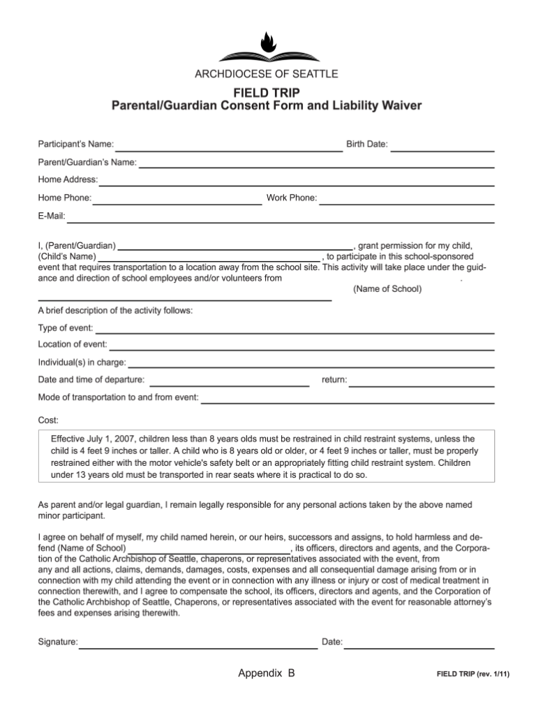 Permission Slip And Liability Waiver Template