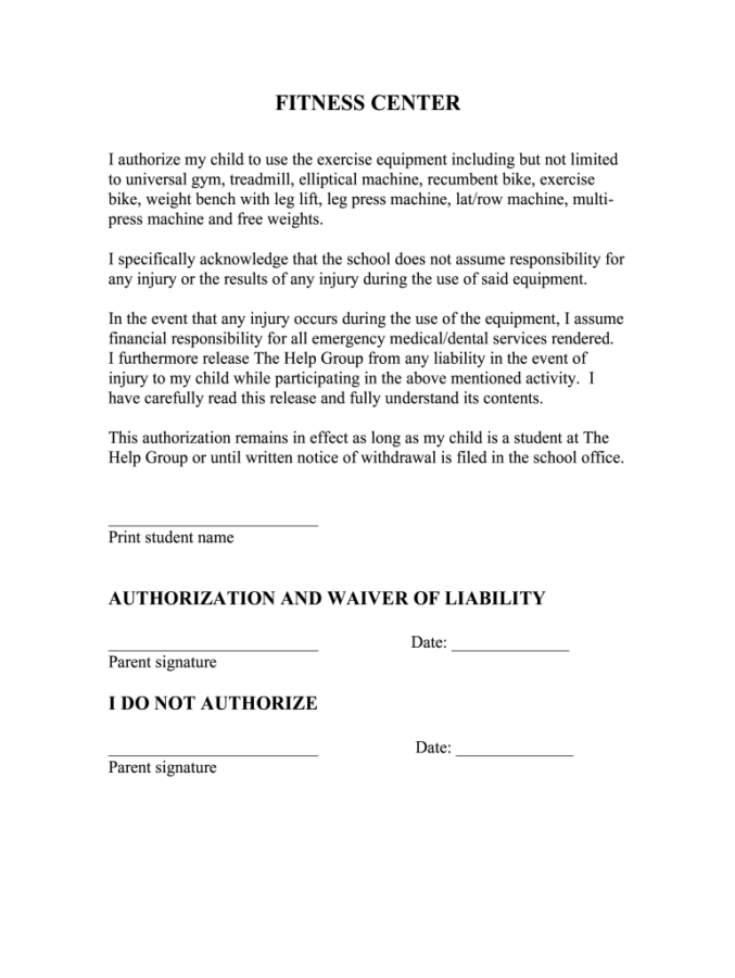 Physical Activity Waiver Form Template