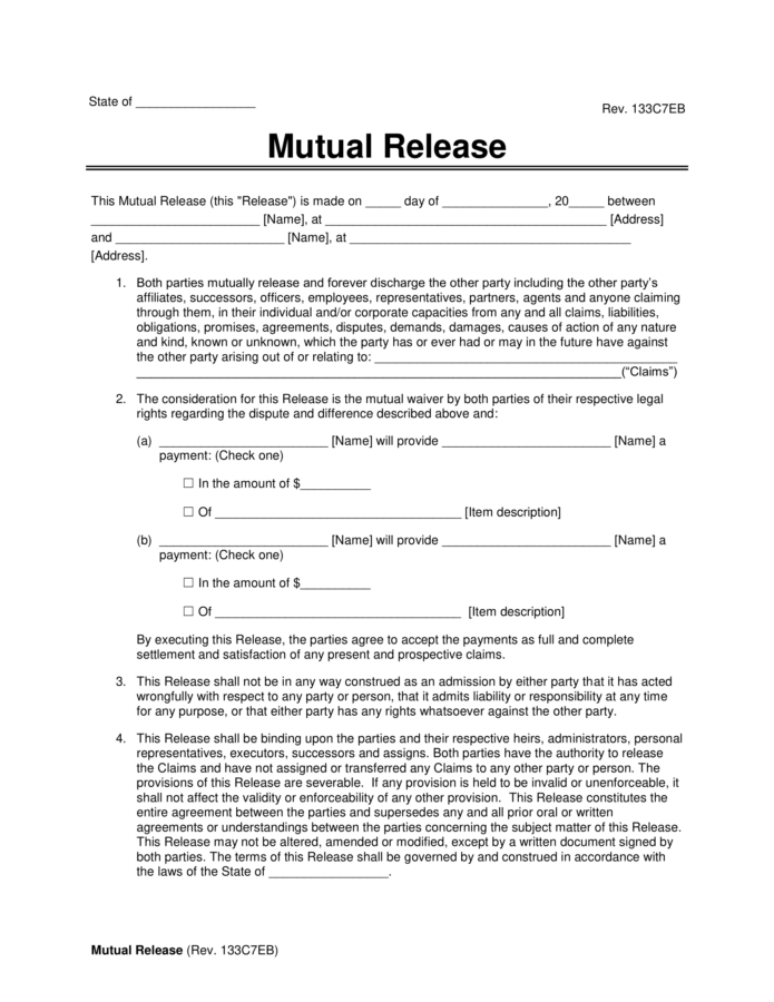 Release And Waiver Of Potential Claims Template