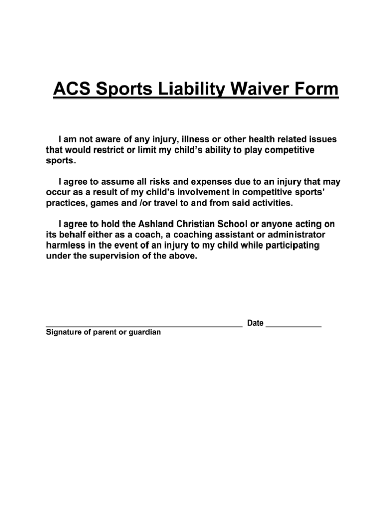 Sports Event Waiver Template