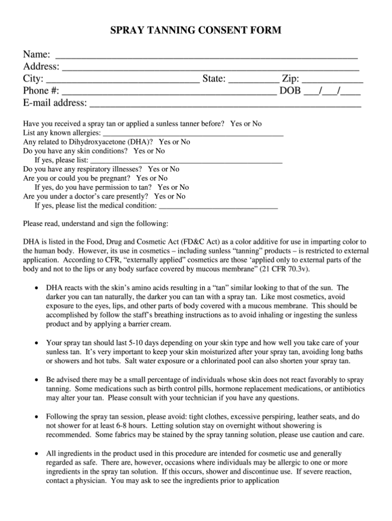 Spray Tan Waiver Template