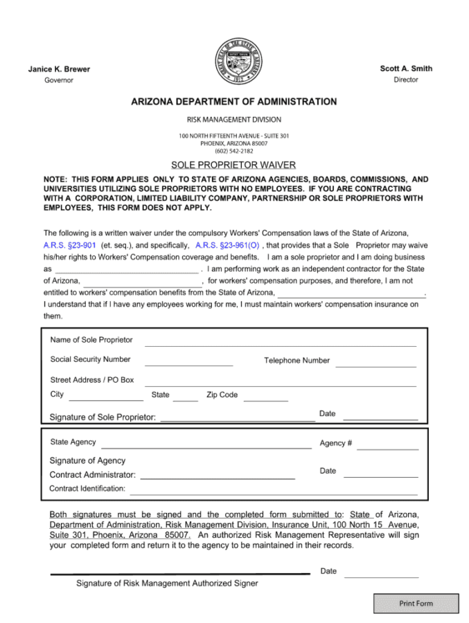 Workers Compensation Waiver Form Template