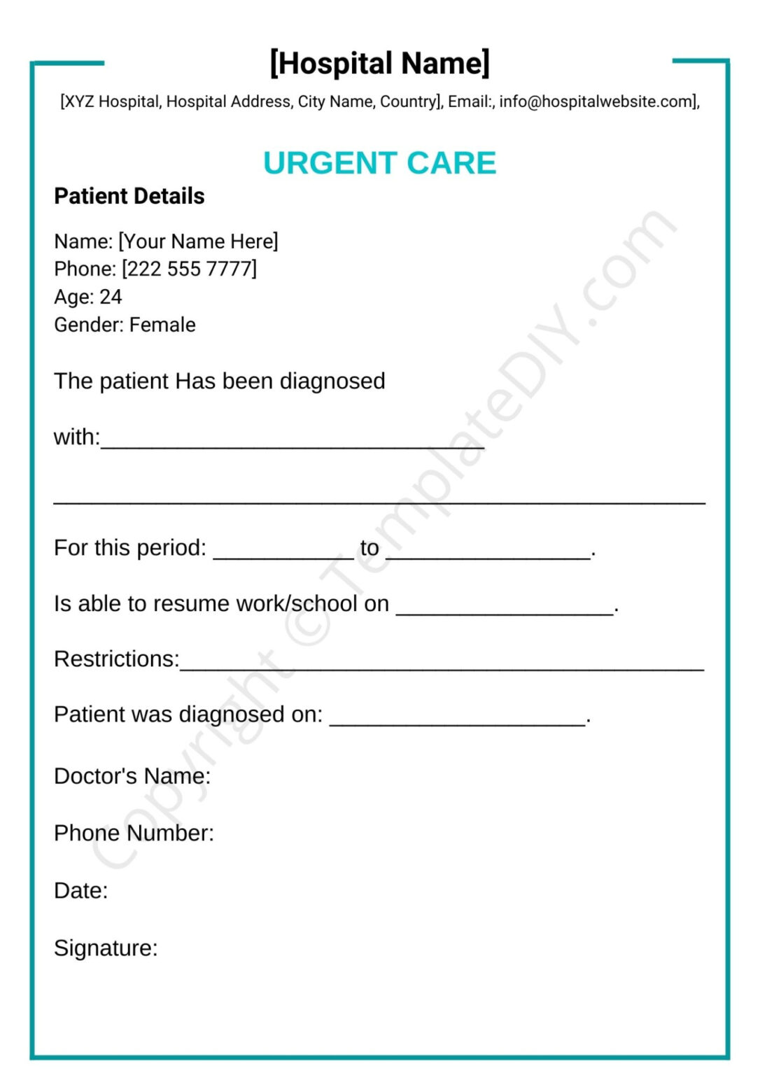 Urgent Care Work Excuse Template