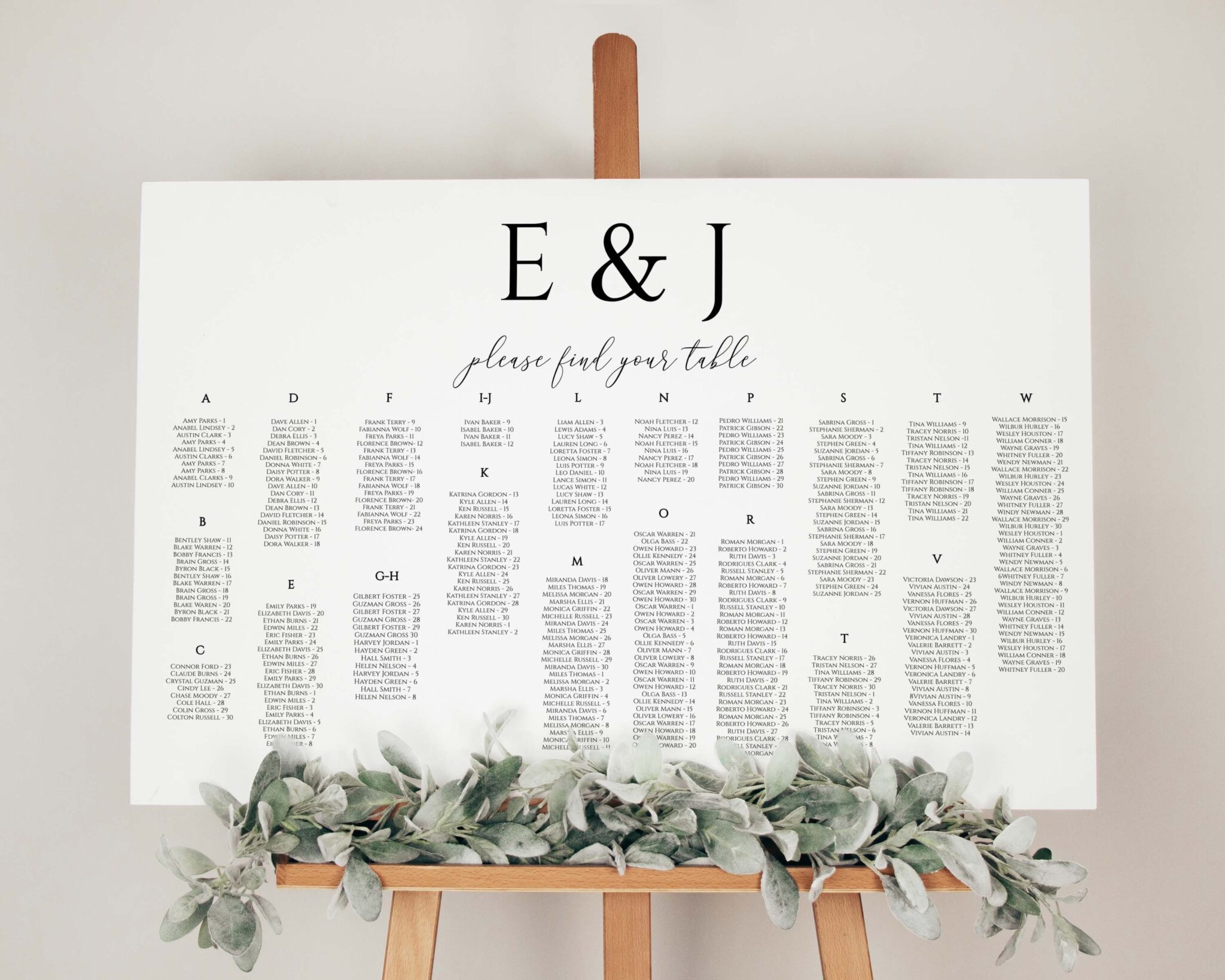 Wedding Reception Seating Chart Template