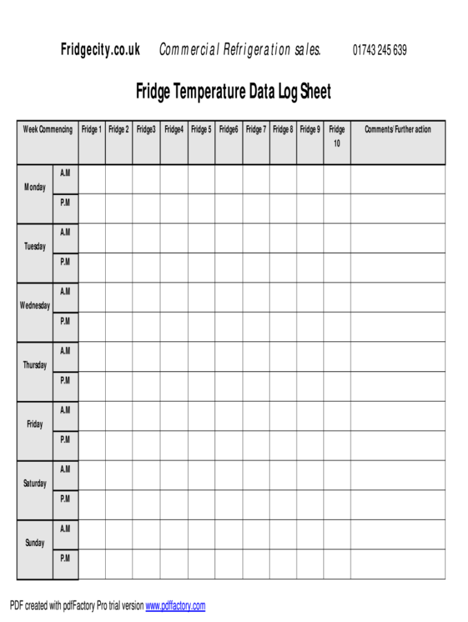 Temperature and Humidity Log Sheet Template