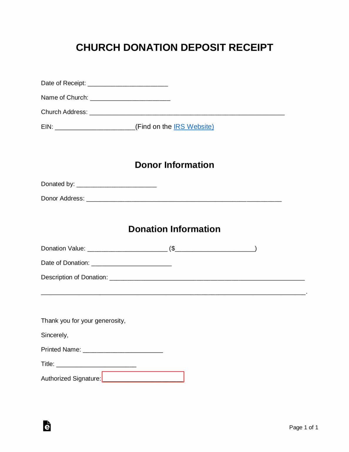 Church Tax Donation Receipt Template