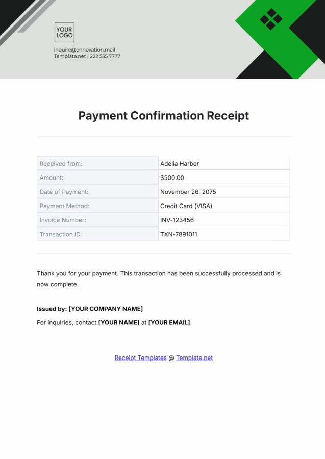 Proof Of Payment Receipt Template