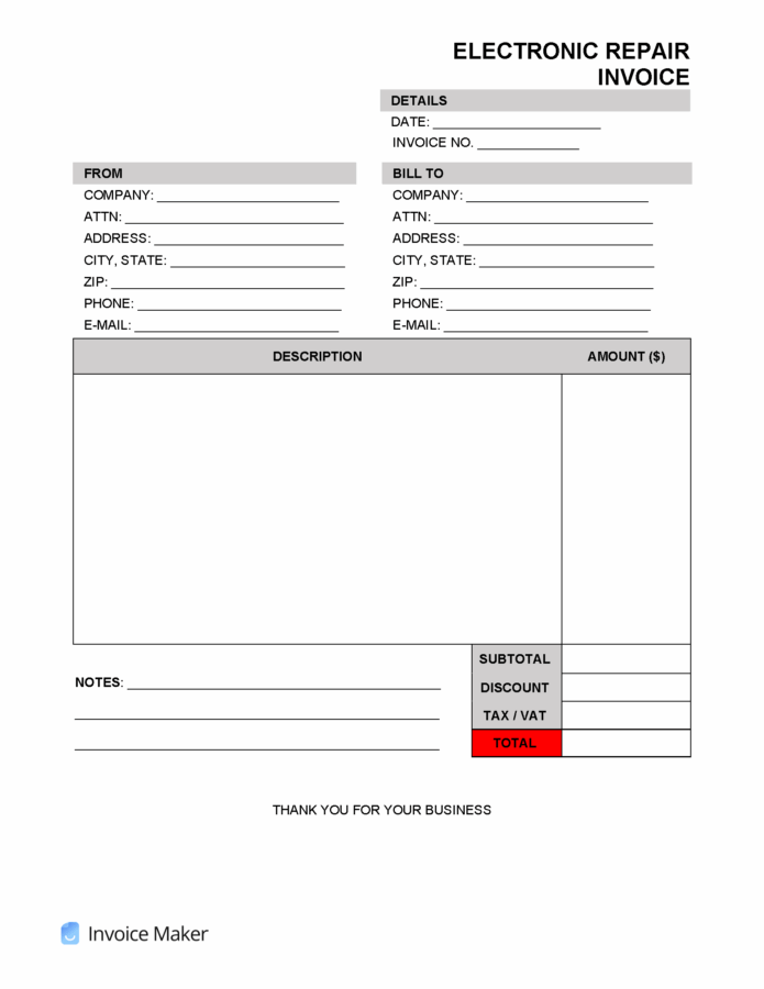Electronics Repair Shop Receipt Template