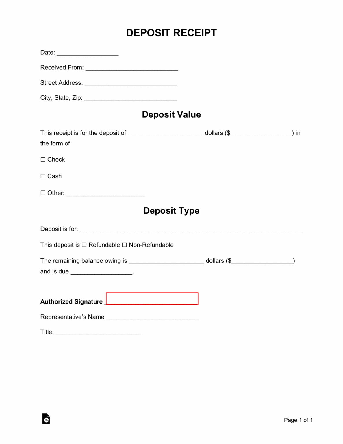 House Purchase Deposit Receipt Template