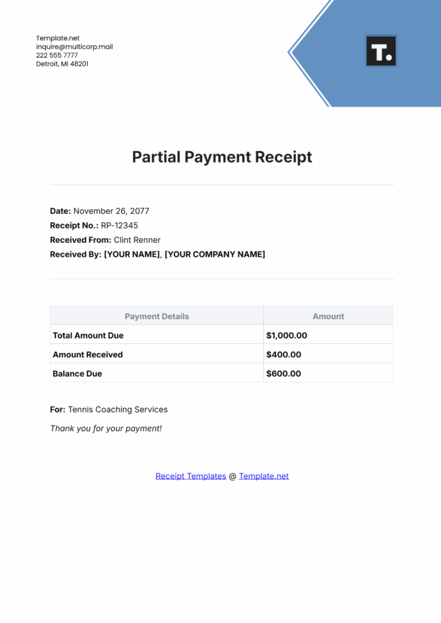 Debt Collection Payment Receipt Template