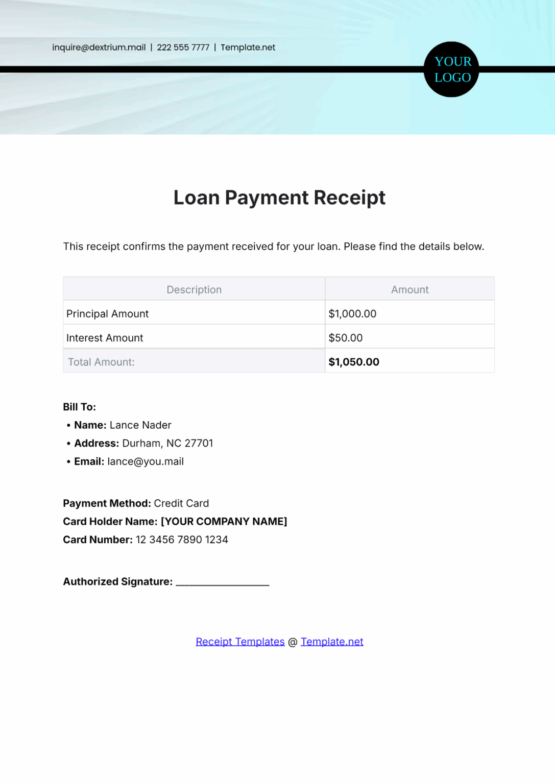Personal Loan Payment Receipt Template