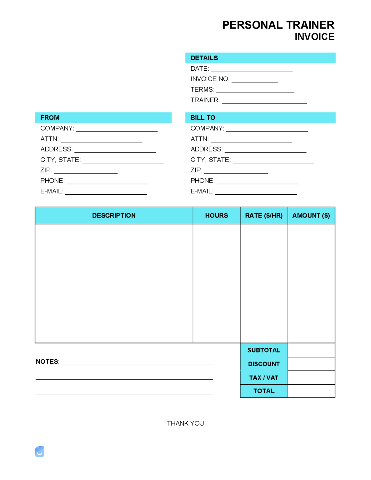 Personal Training Sales Receipt Template