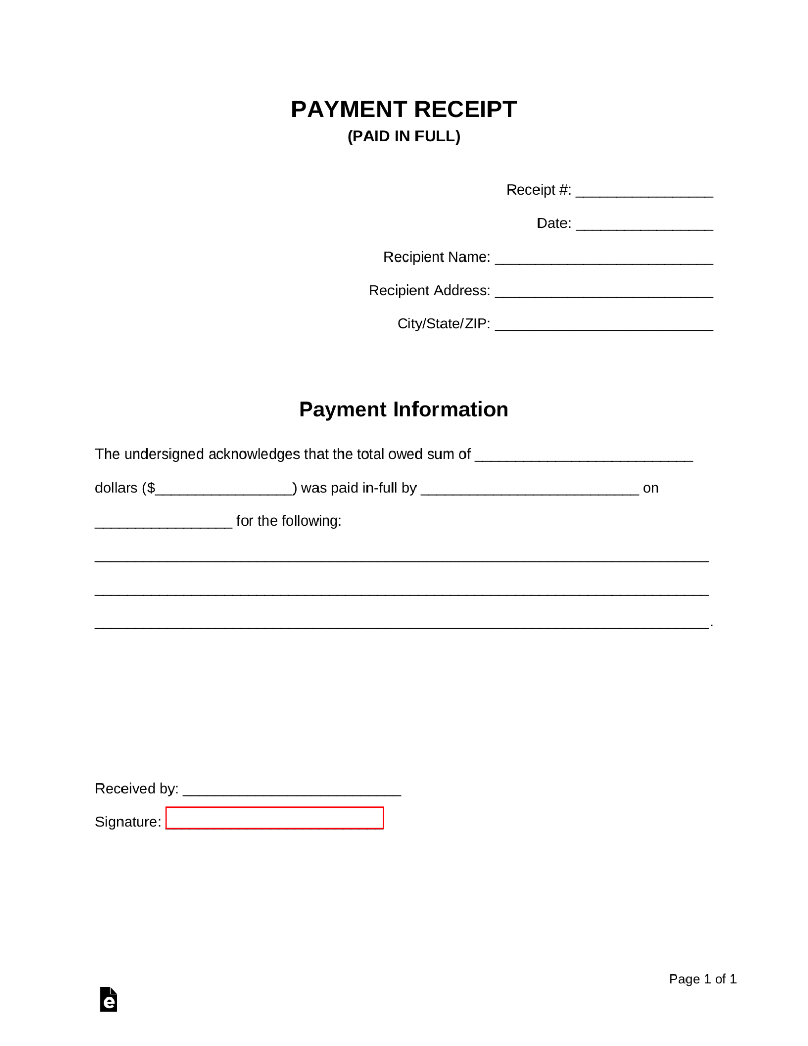 Proof Of Payment Receipt Template