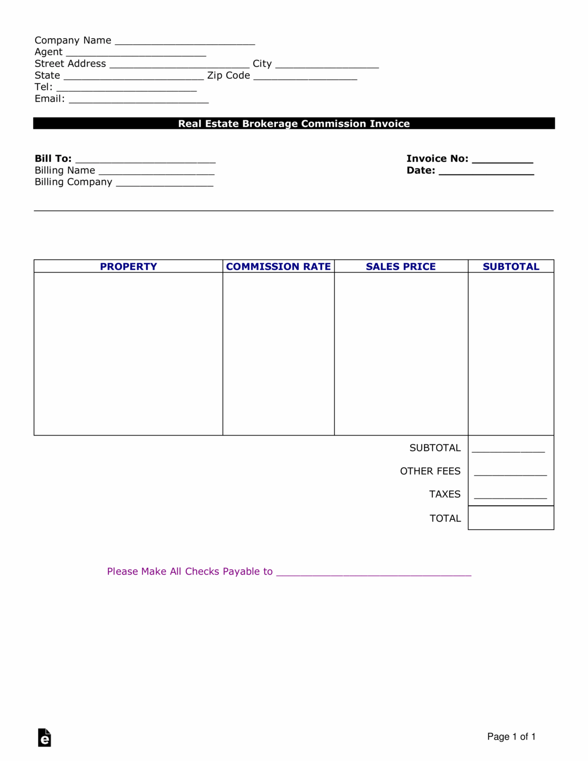 Real Estate Commission Receipt Template