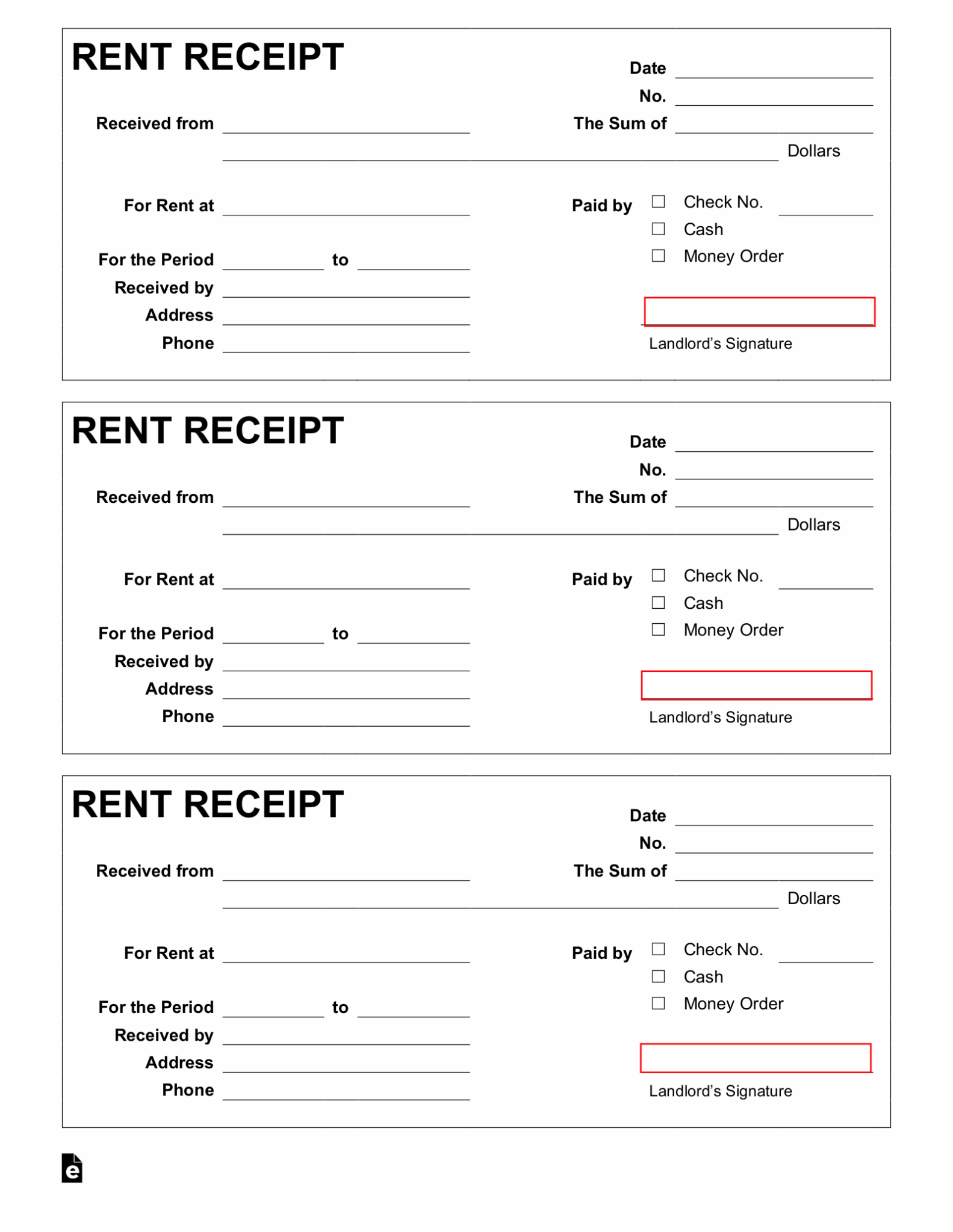 Short Term Rental Receipt Template