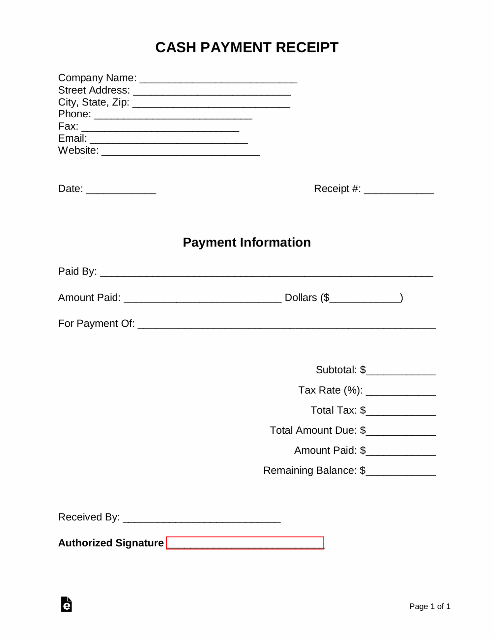 Statement Of Cash Receipt Template