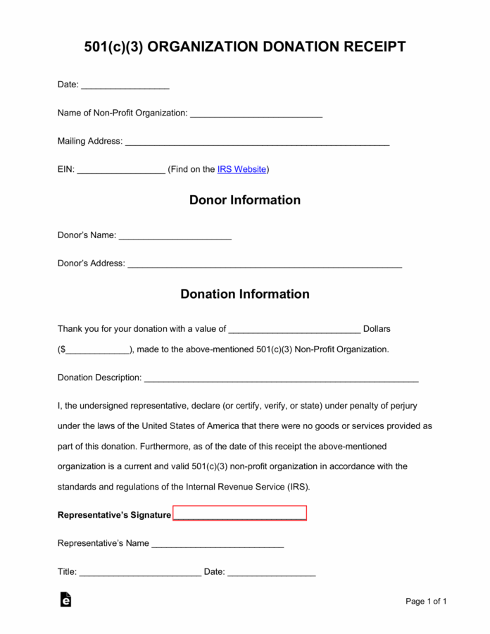 Tax Exempt Donation Receipt Template