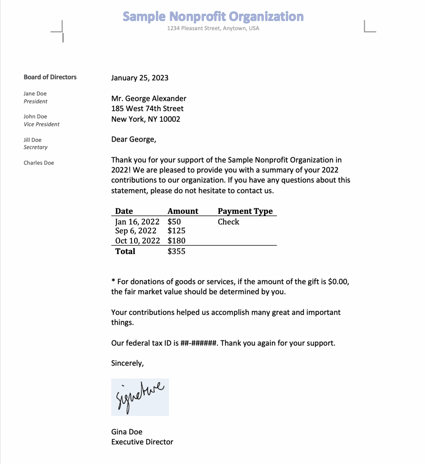 Year End Tax Receipt Template