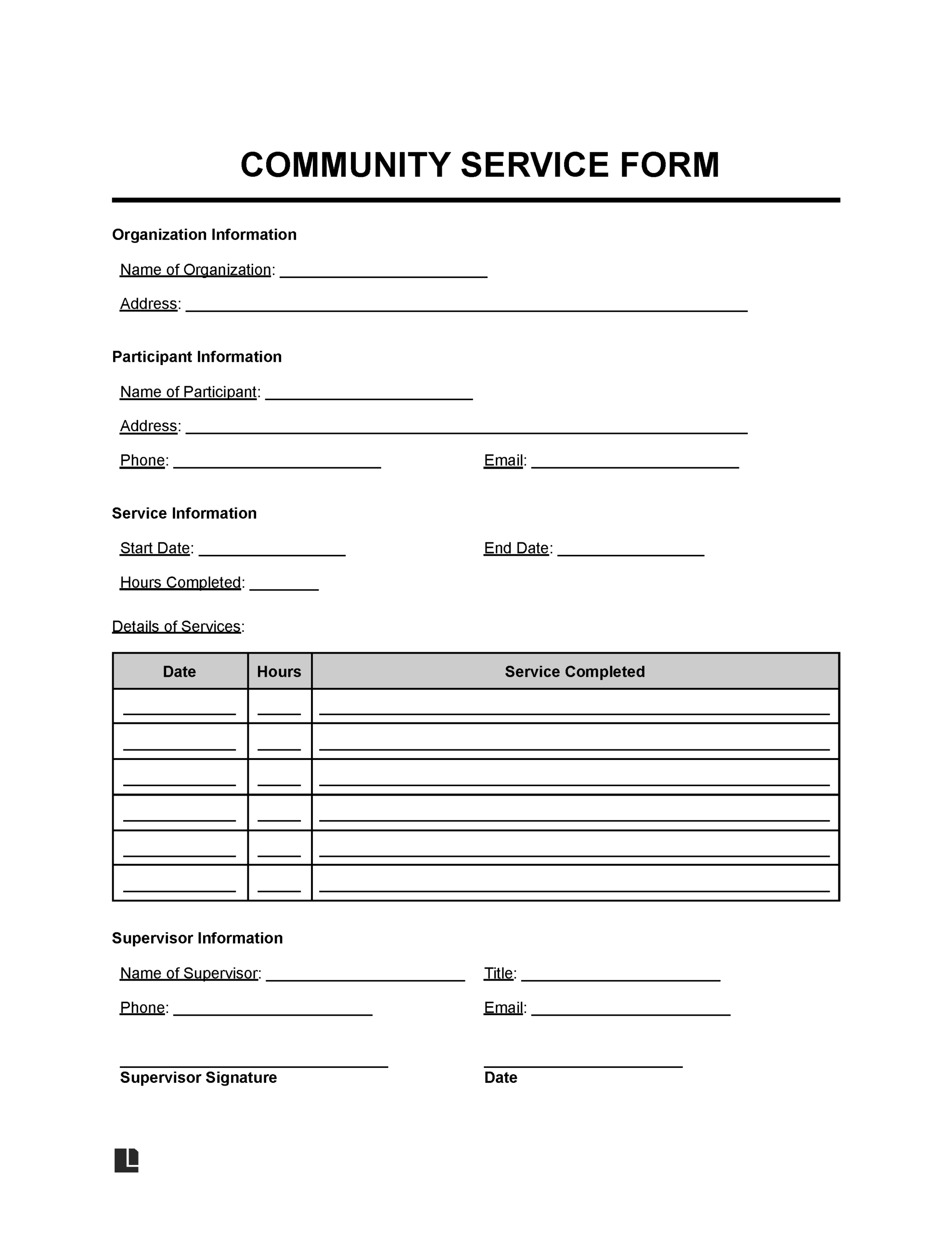 Community Service Document Template