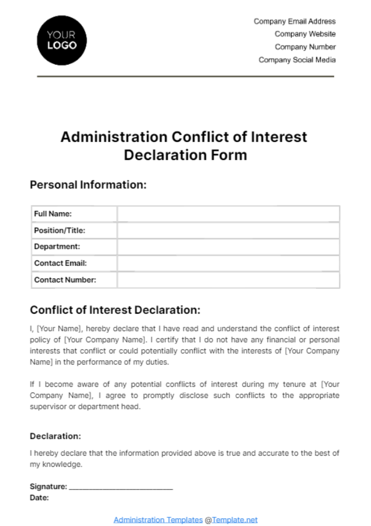 Conflict Of Interest Document Template