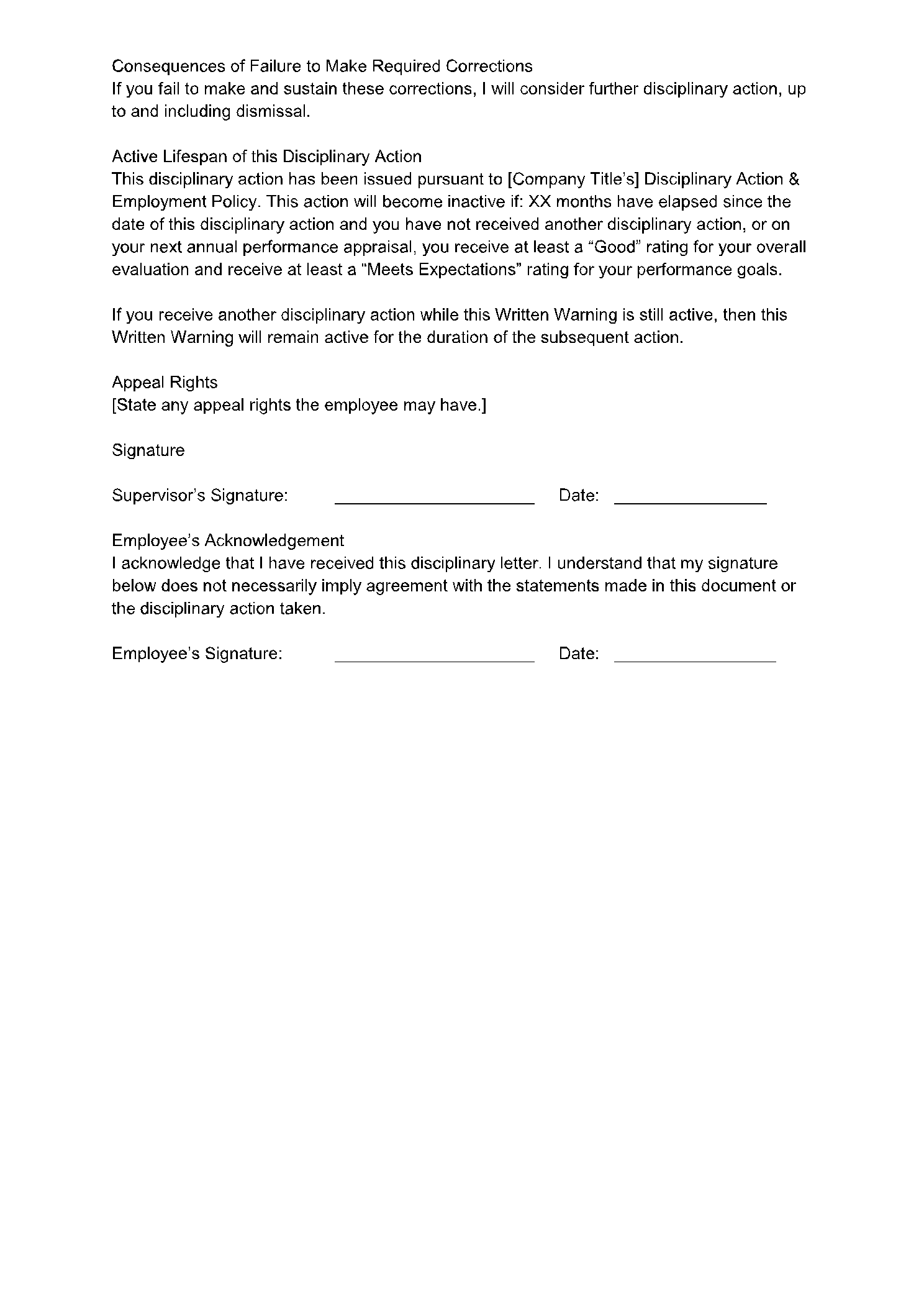 Employee Refusal To Sign Document Template