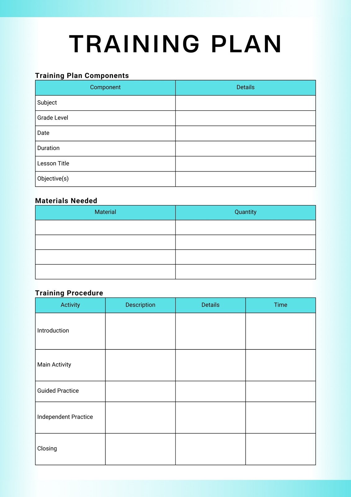 End User Training Document Template