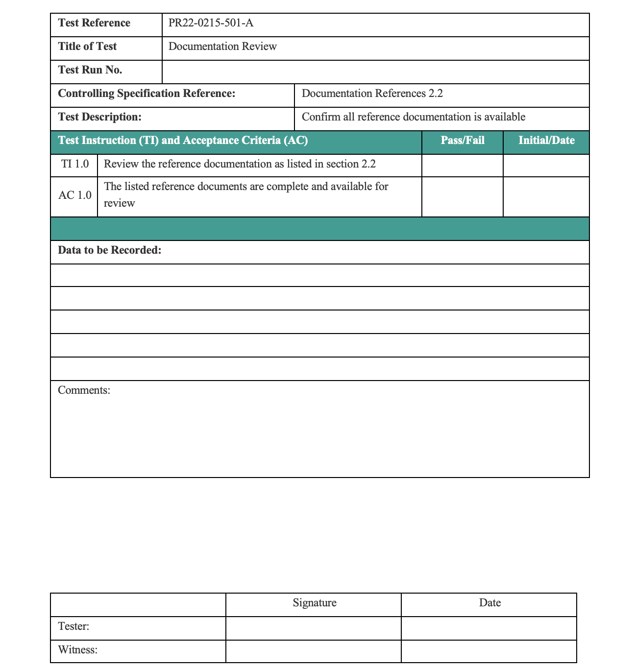 Factory Acceptance Test Document Template