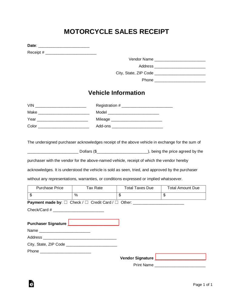 Receipt Template For Equipment As Is Sale