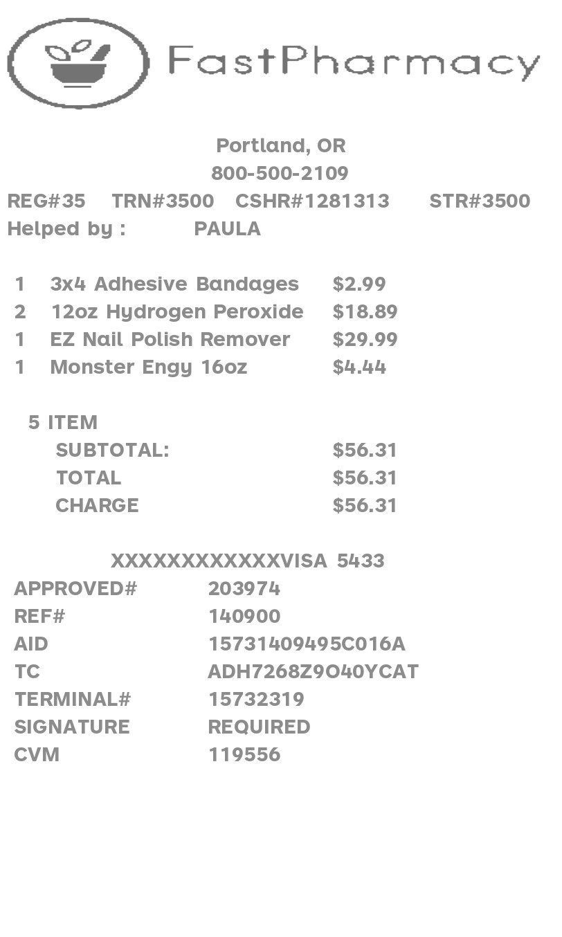 Drug Store Register Receipt Template